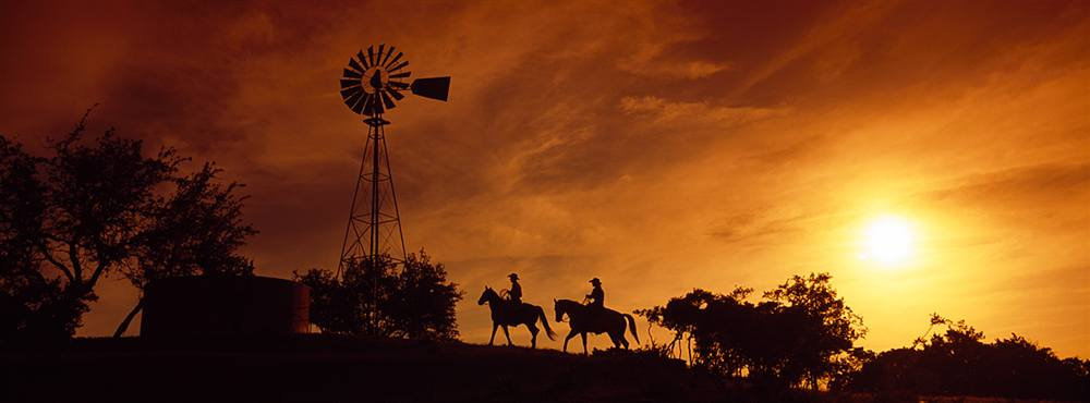 Cowboys at Sunset Panoramic Fabric Wall Mural, 36 in x 12 in - Wall ...