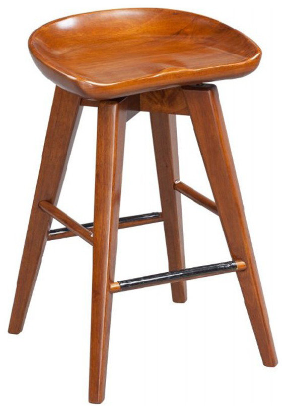 Benzara BM61419 Contoured Seat Wooden Swivel Counter Stool , Walnut ...