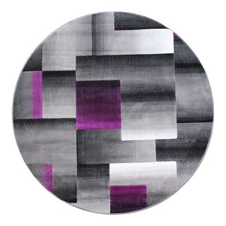 Angie Collection Round 5' x 5' Purple Color Blocked Area Rug ...