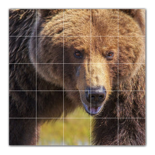 Bear Ceramic Tile Wall Mural HZ500108, 30" Wide x 30" High - Rustic ...