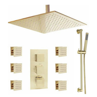 Fontana Verona Brushed Gold Bathroom Thermostatic Shower System Set ...