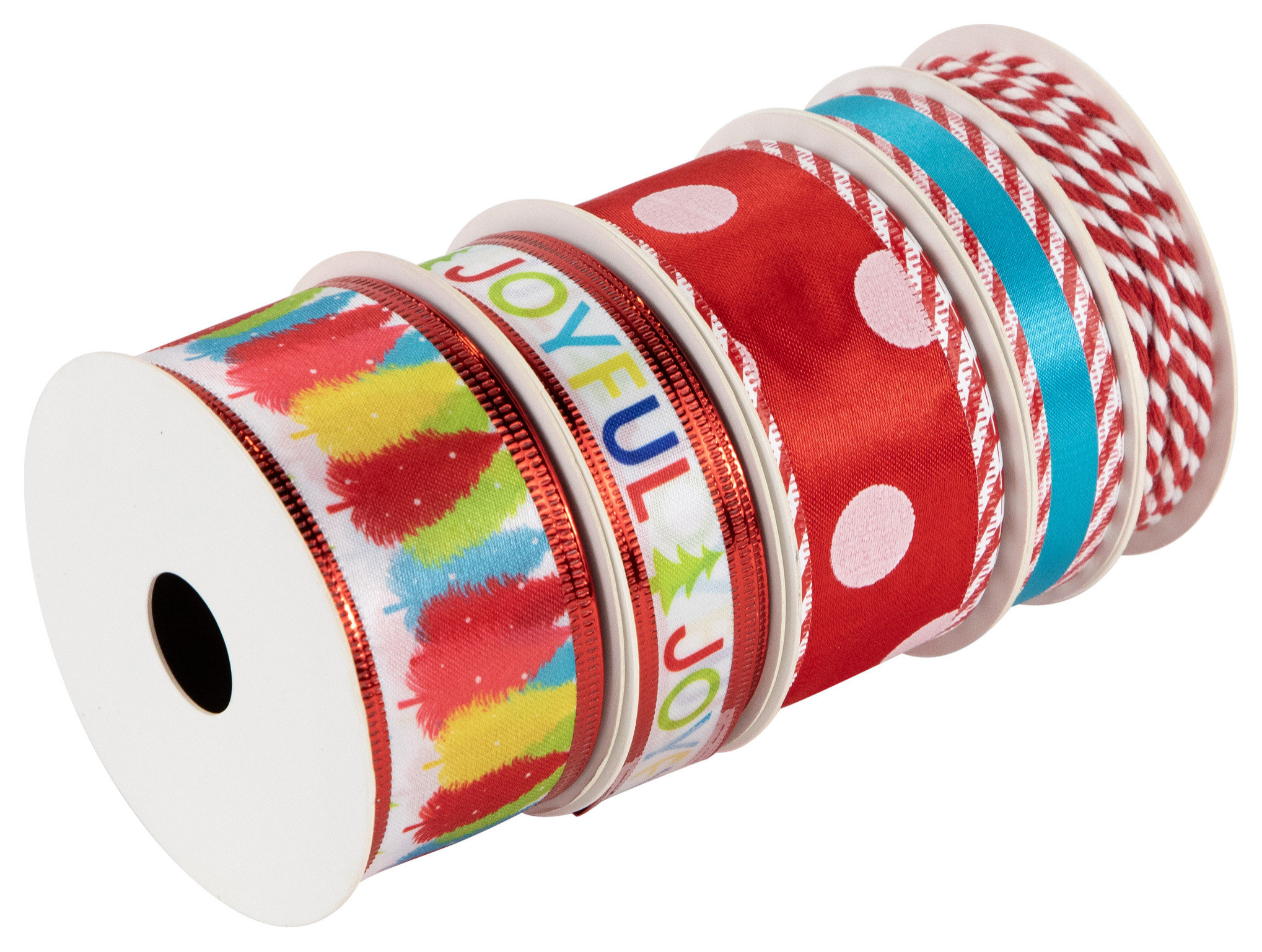 Set of 5 Polka Dots Matching Themed Craft Christmas Ribbons 1.5" x 3 ...