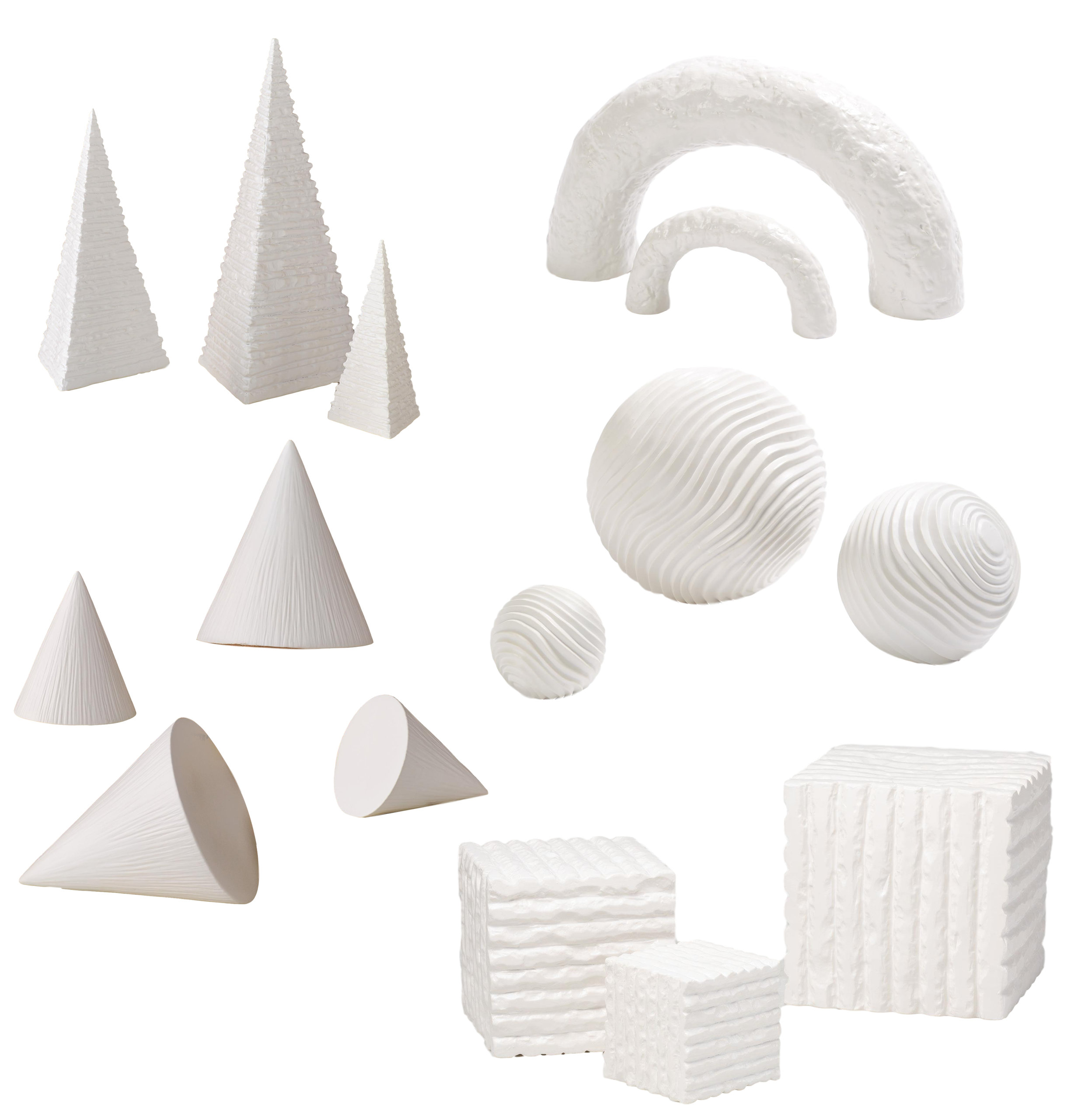 Elegant 7" Ribbed Sphere Sculpture Set of 3 Architectural Shape Modern ...