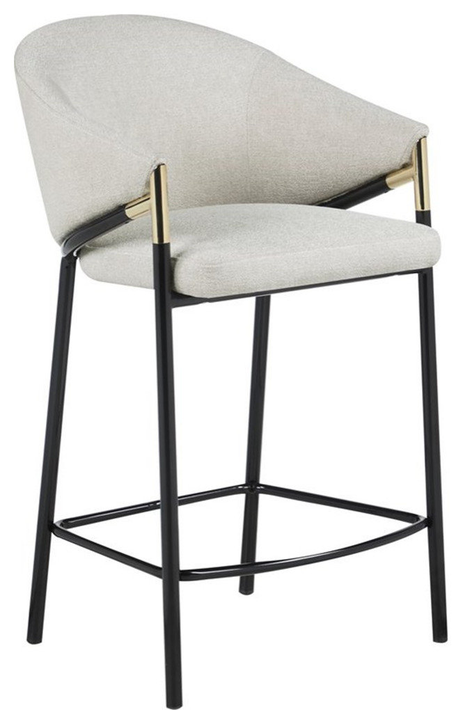 Home Square Sloped Arm Counter Height Stool in Beige and Glossy Black ...