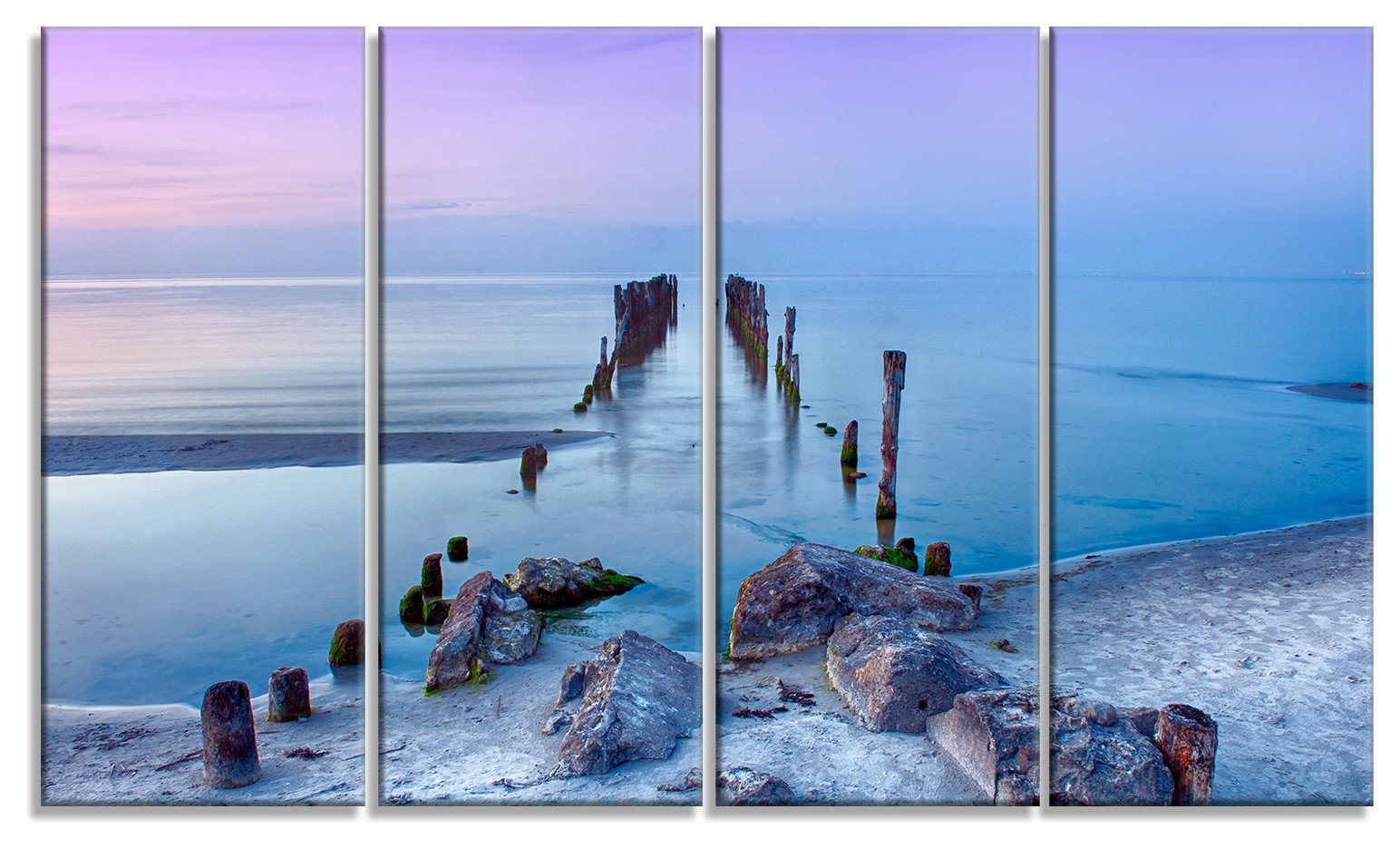"Old Pier and Bridge in Light Blue" Sea Bridge Wall Artwork, 48"x28" 4 ...