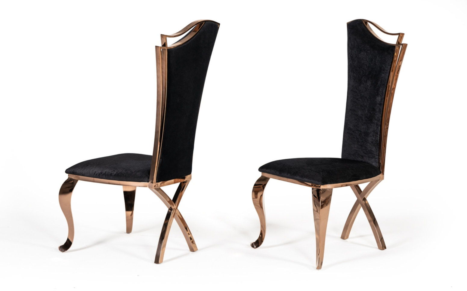 Modrest Bonnie Transitional Black Velvet and Rosegold Dining Chair, Set ...