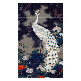 Tile Mural Japanese pattern white peacock Backsplash, 4.25" Ceramic ...