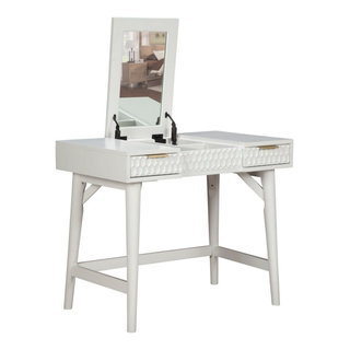 Benzara BM284255 2 Drawer Bedroom Vanity Desk, Includes Flip Top Mirror ...