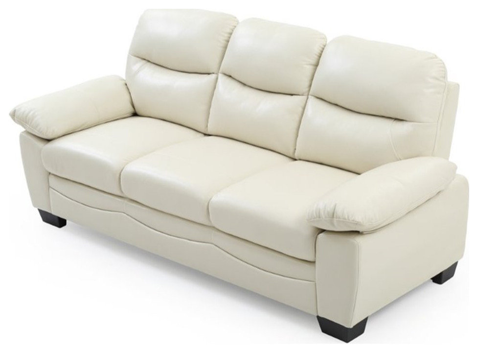 Maklaine Faux Leather Tufted Back Sofa with Padded Arms in Pearl Finish ...