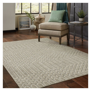Tinley Geometric Tan/ Black Indoor-Outdoor Area Rug, 6'7" x 9'2 ...