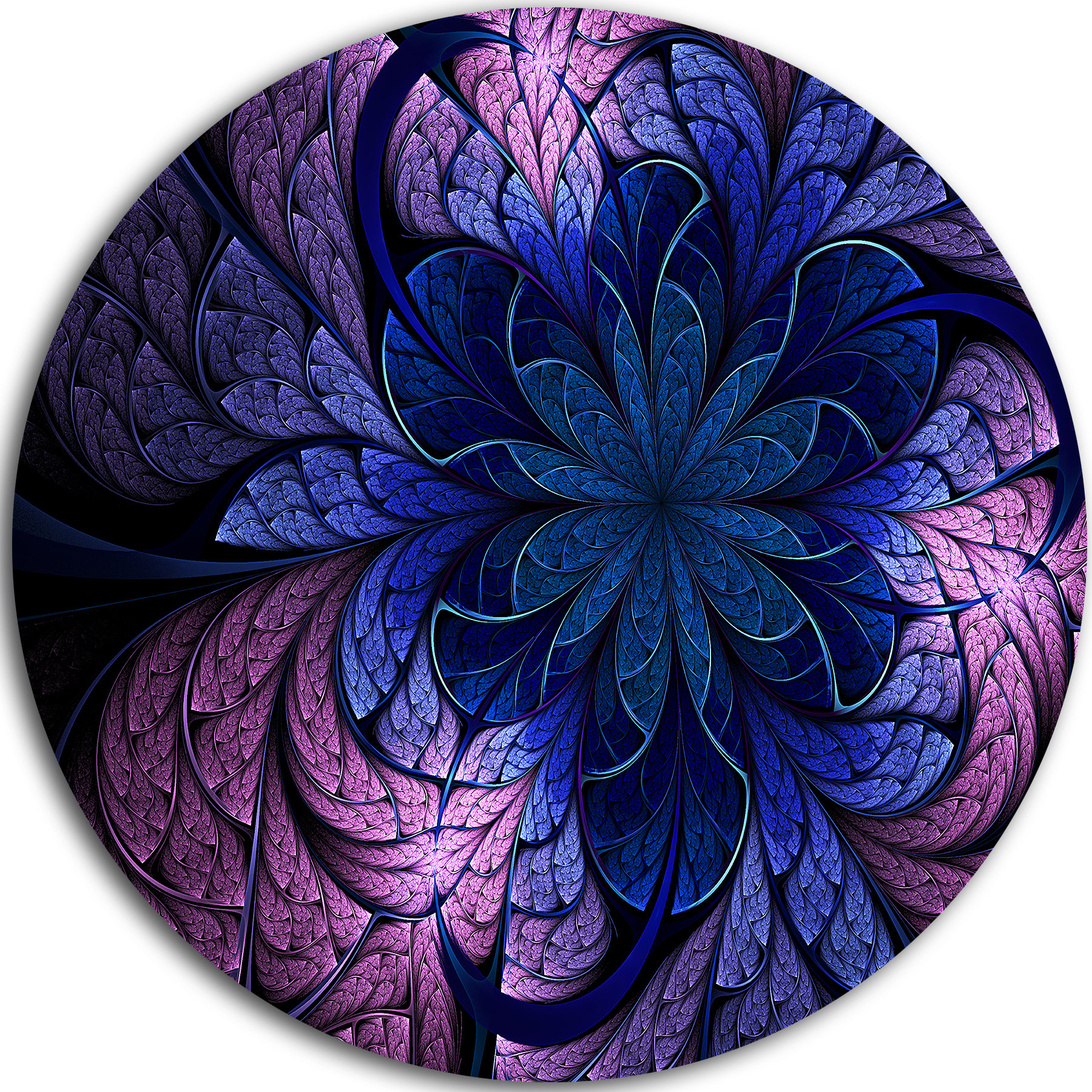 Blue Purple Digital Art Fractal Flower, Floral Disc Metal Artwork, Disc ...