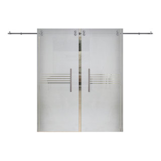 Double Sliding Glass Barn Door Lines Design V2000, 2x 40"x84 ...
