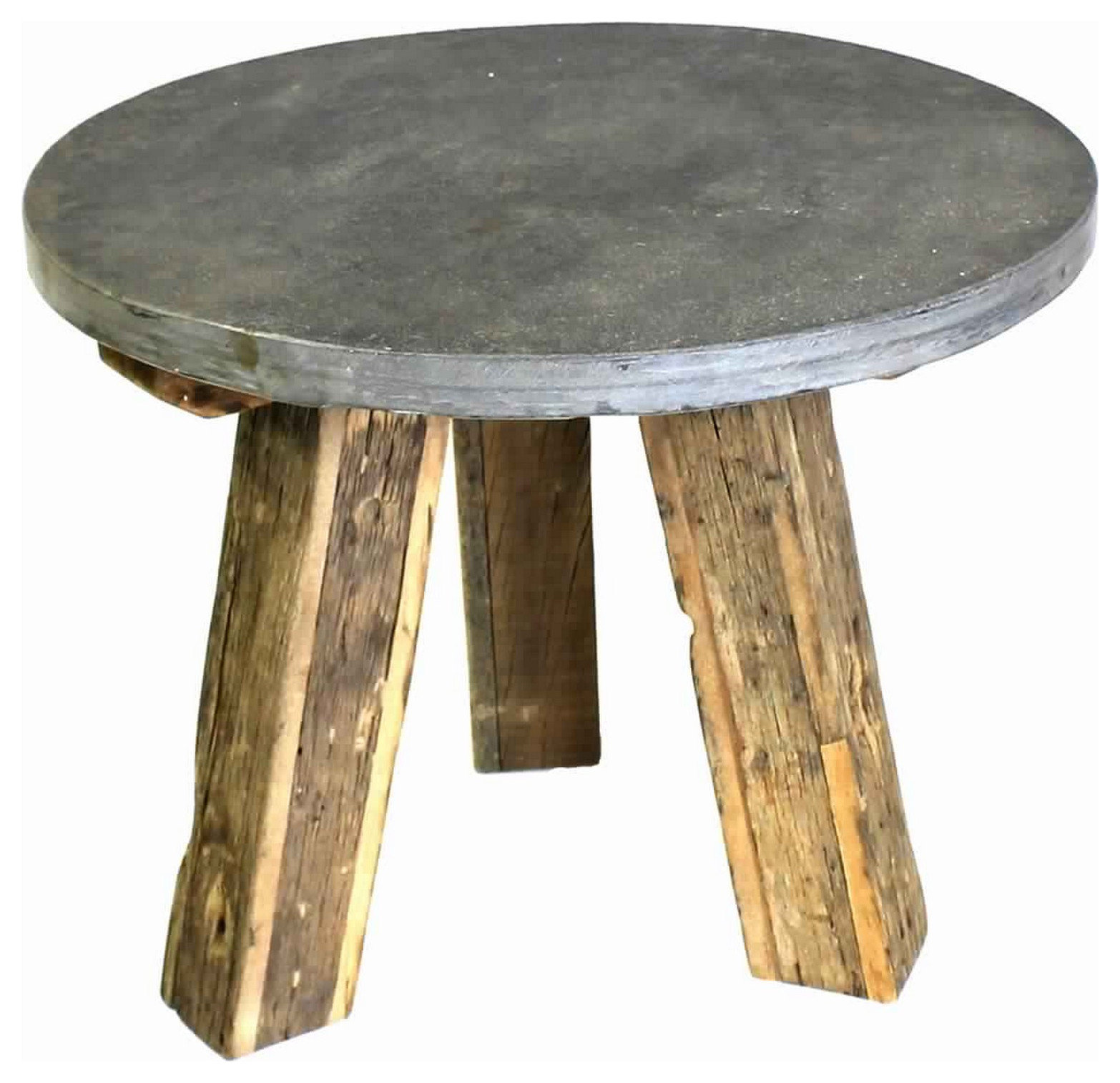 Round Slate Top Side Table with Reclaimed Wood Tripod Legs, Gray and ...