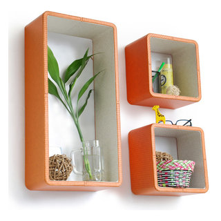 Sun orangeRectangle Leather Wall Shelf / Bookshelf / Floating Shelf ...
