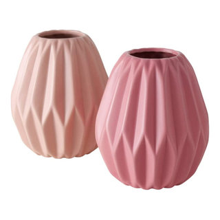 2 Piece Shades of Pink Geometric Vases, 5" - Contemporary - Vases - by ...