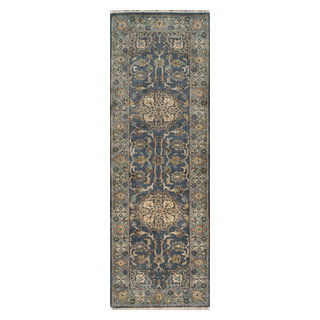 Shalimar Hand-Knotted Rug, Blue, 2'6"x8' Runner - Traditional - Hall ...