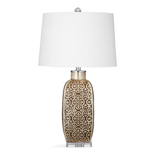 Mirrored Gray Table Lamp With White Silk Shade - Mediterranean - Table ...