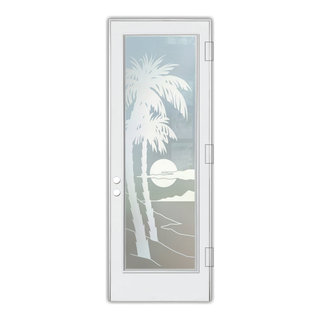 Front Doors - Palm Sunset Frosted Glass Design - 30" x 80" - CUSTOMIZE ...