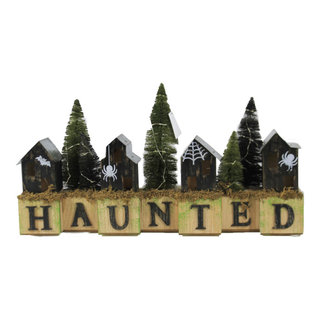 Halloween Haunted Houses On Blocks Wood Lighted Trees Haunted Afz032 ...