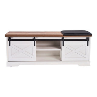 CRO Decor 47' Sliding X Barn Door Litterbox Bench with Entry Cutout ...