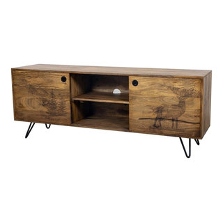 Porter Designs Alpine Solid Wood TV Stand - Natural - Midcentury ...
