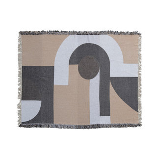 Modern Recycled Cotton Throw Blanket with Print and Fringe, Multicolor ...