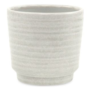Large White Ceramic Pot with Ripples - Transitional - Indoor Pots And ...