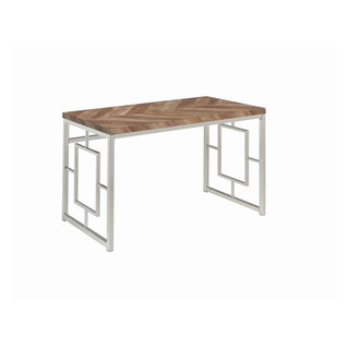 Transitional Style Writing Desk W Metal Side Panels and Wooden Top ...