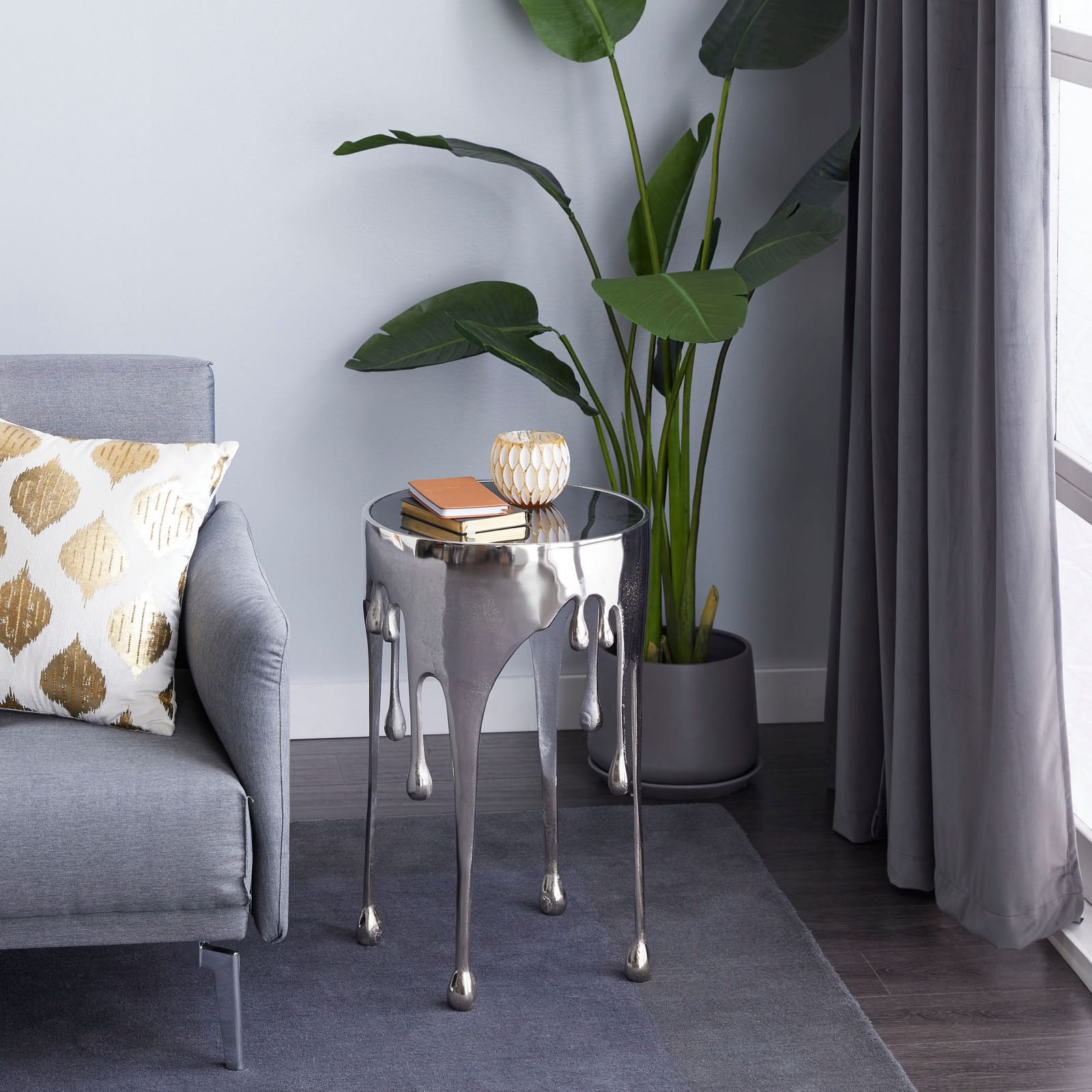 Urban Designs Melting Metal 25" Metallic Drip Design Accent Table ...