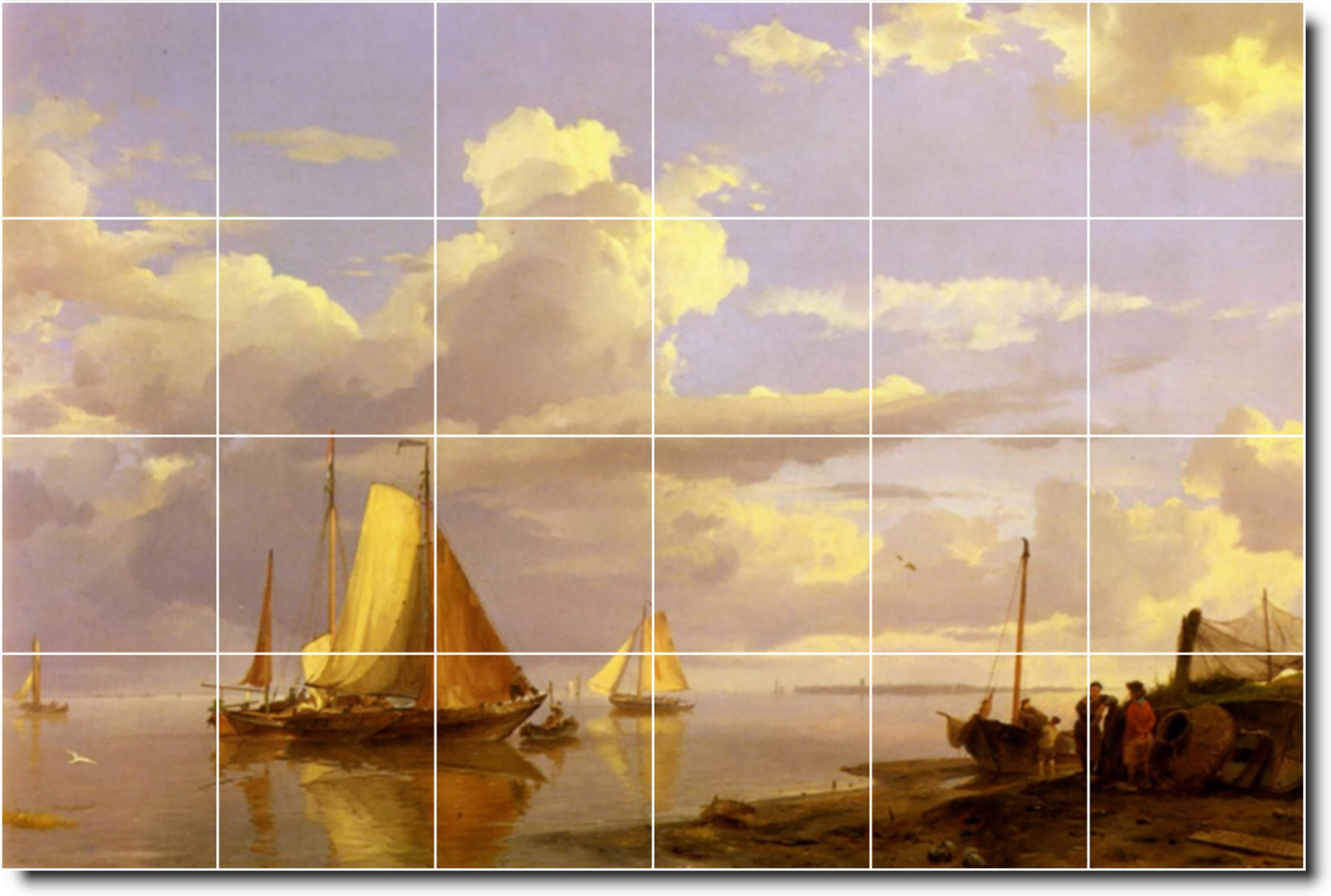 Hermanus Koekkoek Ship Boat Painting Ceramic Tile Mural #19, 36" Wide x ...