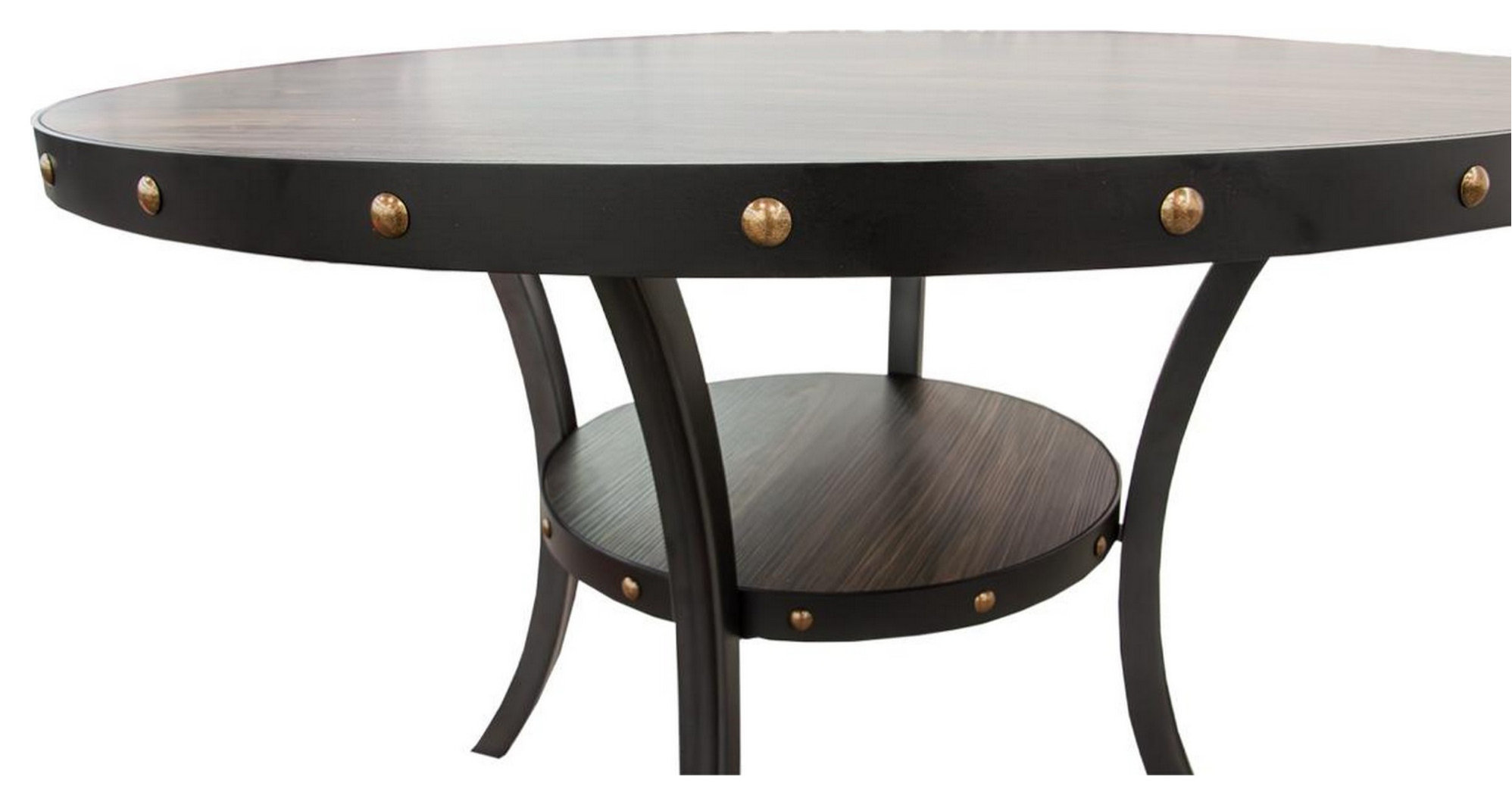 Sie 48 Inch Dining Table, Round Nailhead Trim Top with Shelf, Black ...