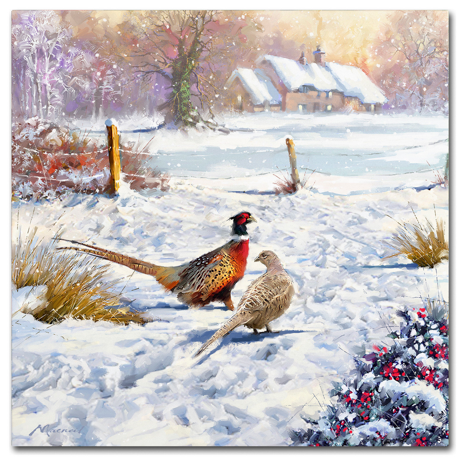 The Macneil Studio 'Winter Pheasants' Canvas Art, 14"x14 ...