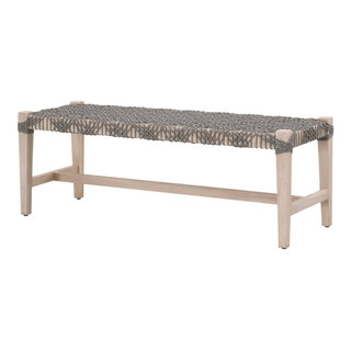 Benzara BM286323 Classic Outdoor Bench With Rope Woven Seat, Modern ...