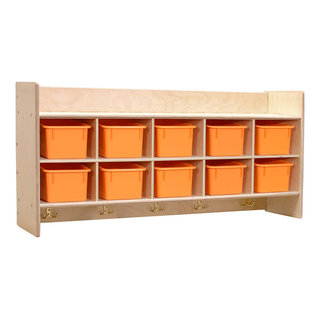10 Section Wood Cubbies Storage, Orange Bins, Wall Hanging Organizers ...