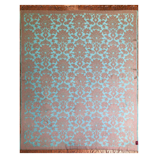 Wool and Cotton Damask Throw, Aqua - Traditional - Throws - by Sabira ...