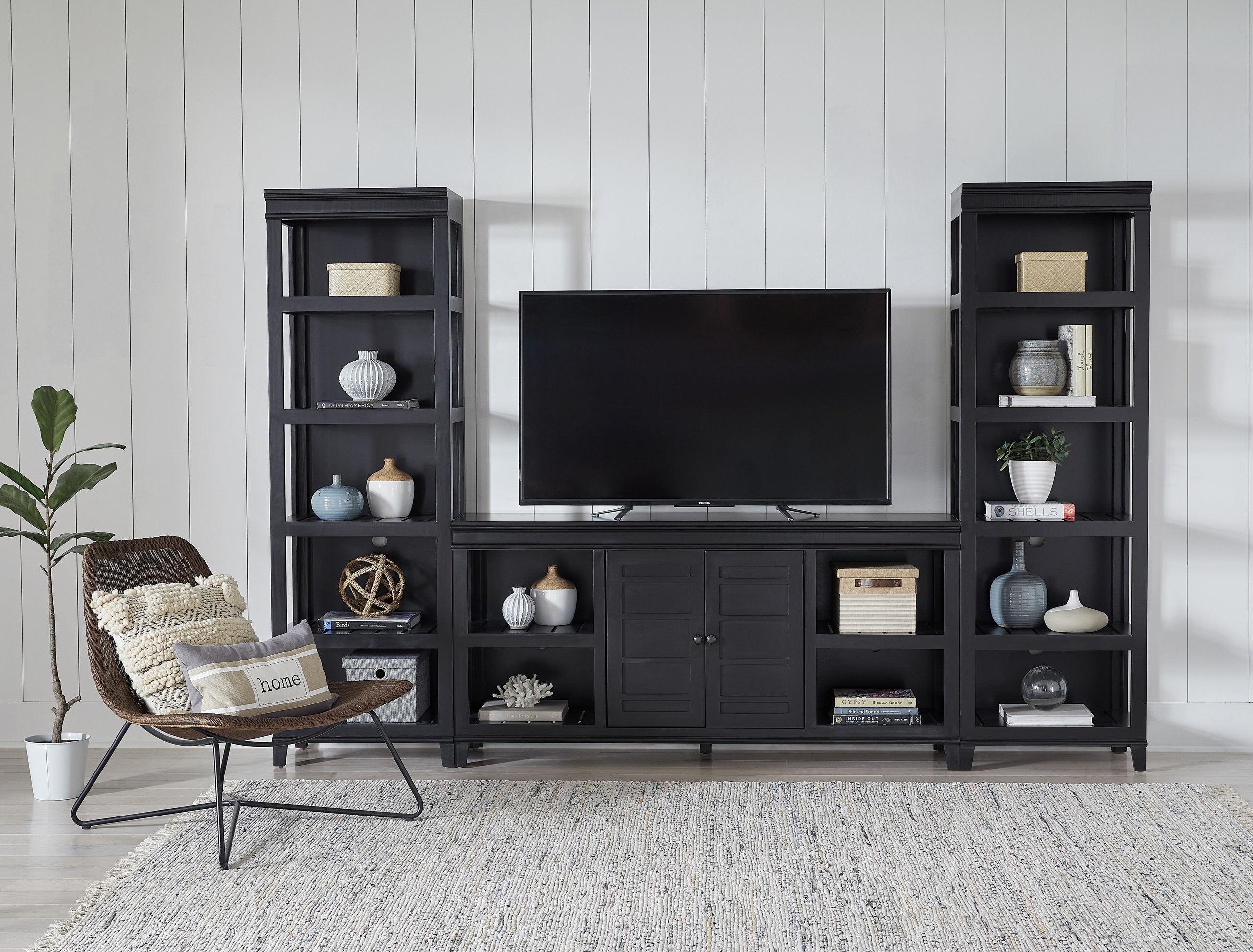 Reagan Entertainment Wall Unit With 66" Media Console for TV, Raven ...