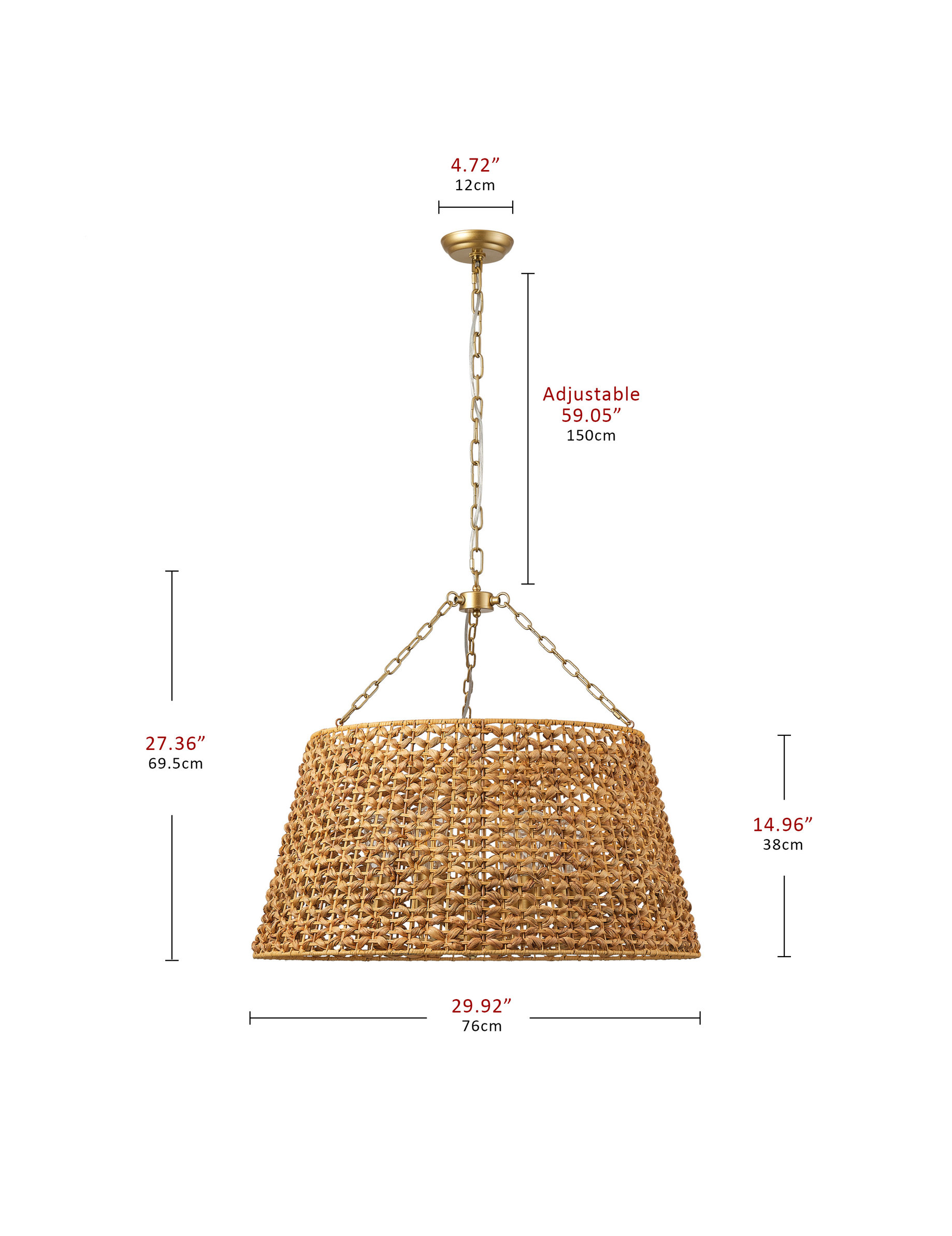Farmhouse Painted Gold 6-Light Unique Hand Woven Oversize Pendant Light ...