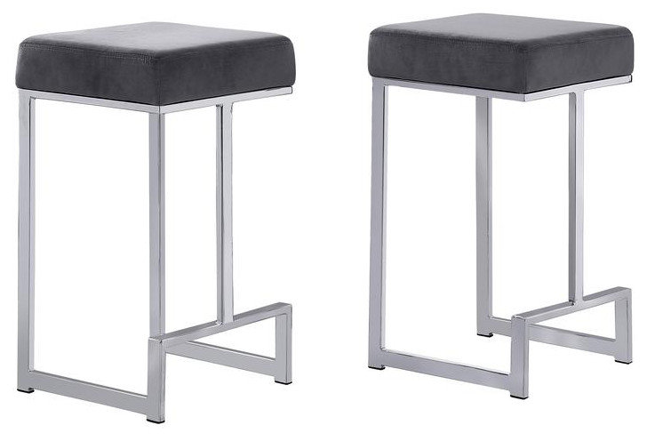 Dorrington Velvet Backless Counter Height Stool In Gray/Silver (Set Of ...