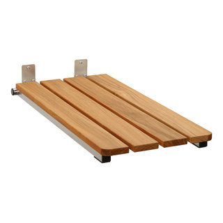 Hermosa 32"x13.5" Back Wall-Mount Folding Natural Teak Wood Tub Seat ...