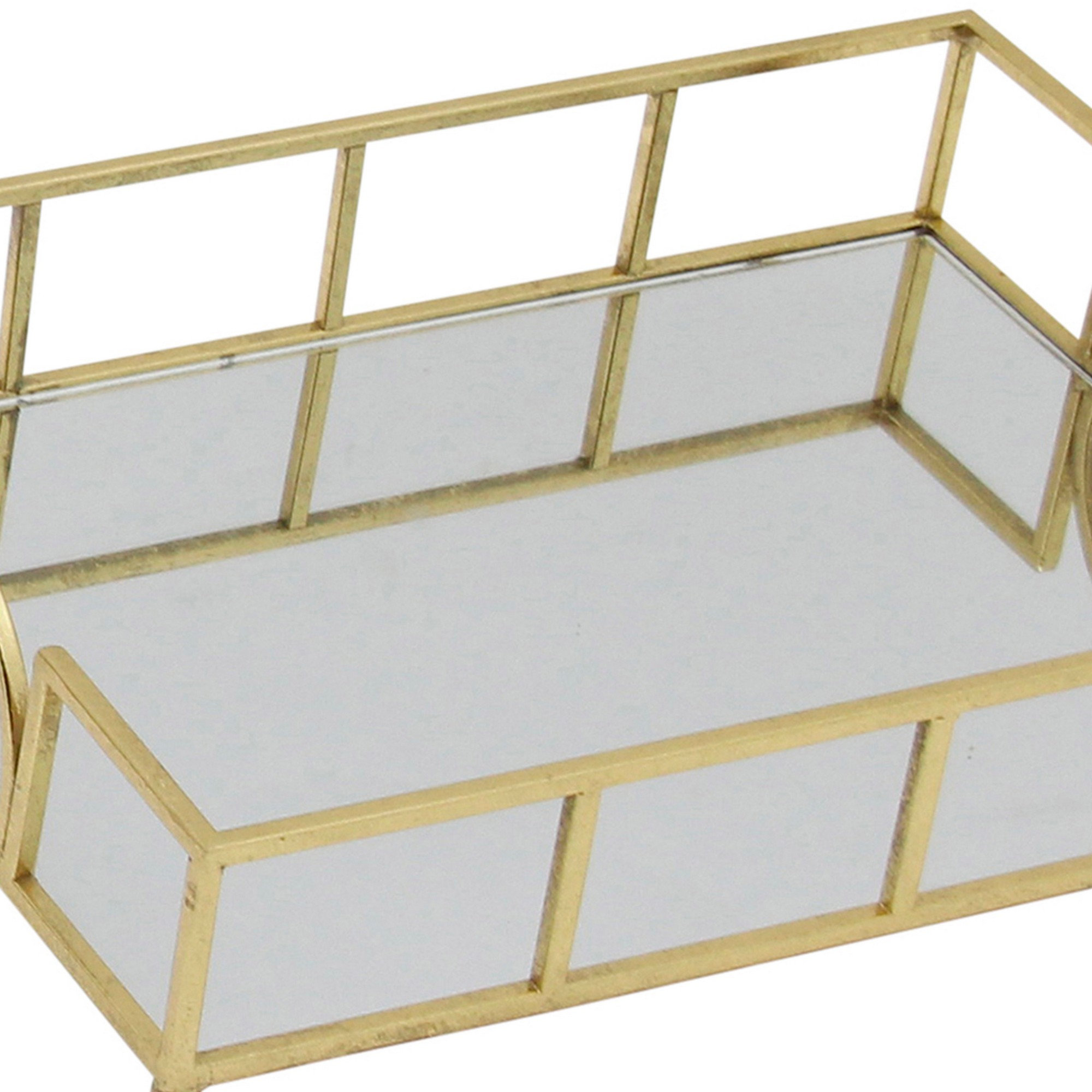 Rectangular Mirror Tray with Geometric Metal Frame,Set of 2,Gold and ...