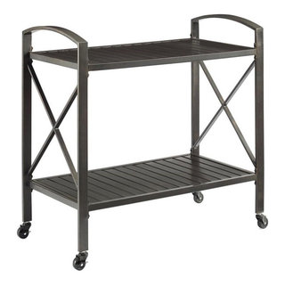 Afuera Living Contemporary Metal Outdoor Bar Cart in Oil Rubbed Bronze ...