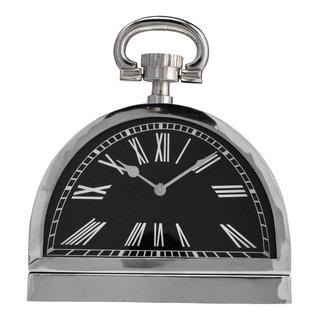 Metal, 7"H, Leaning Table-Clock, Handle, Nickel, 10x3x7 inches ...