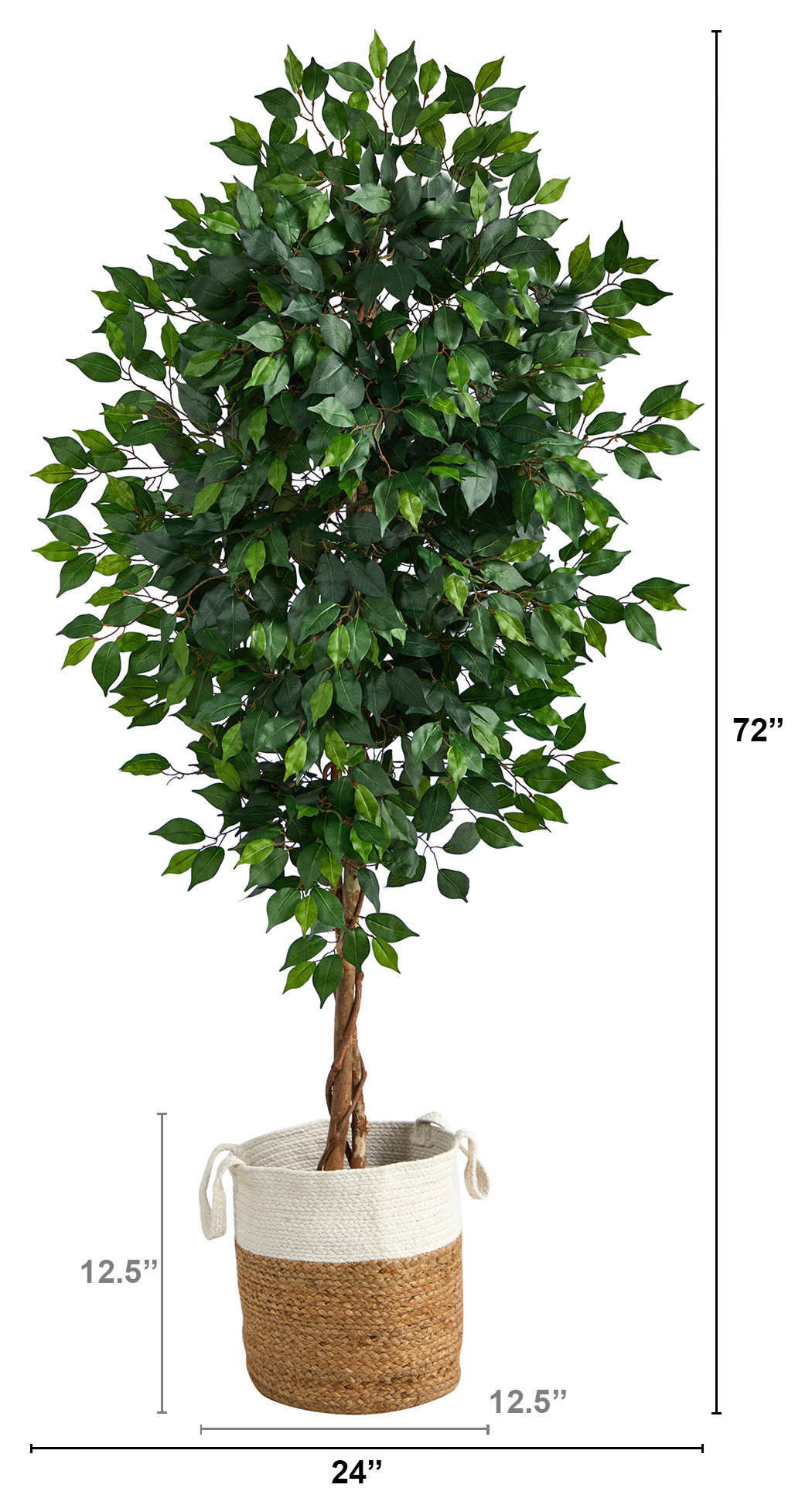 6' Ficus Faux Tree With Natural Trunk, Handmade Natural Jute and Cotton ...