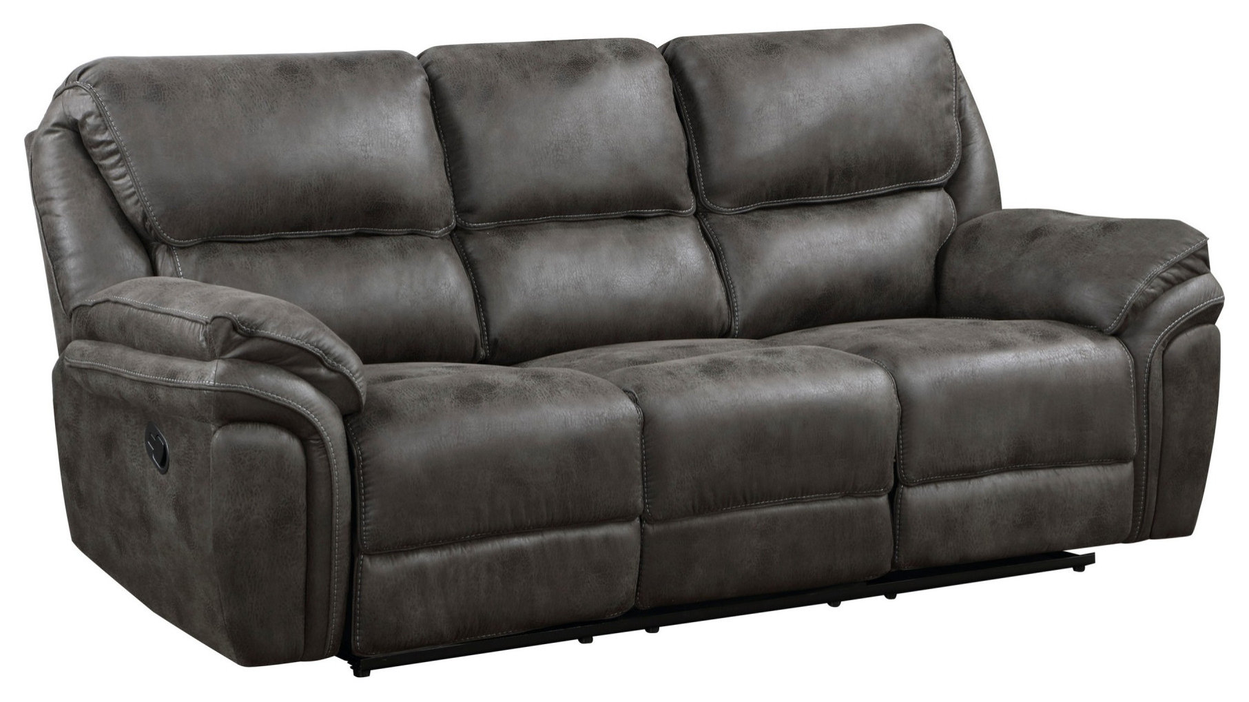 Tony 90 Inch Double Manual Recliner Sofa, Gray Microfiber, Solid Wood ...