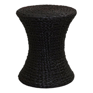 Handwoven Water Hyacinth Wicker Stool With Hourglass Shape - Tropical ...