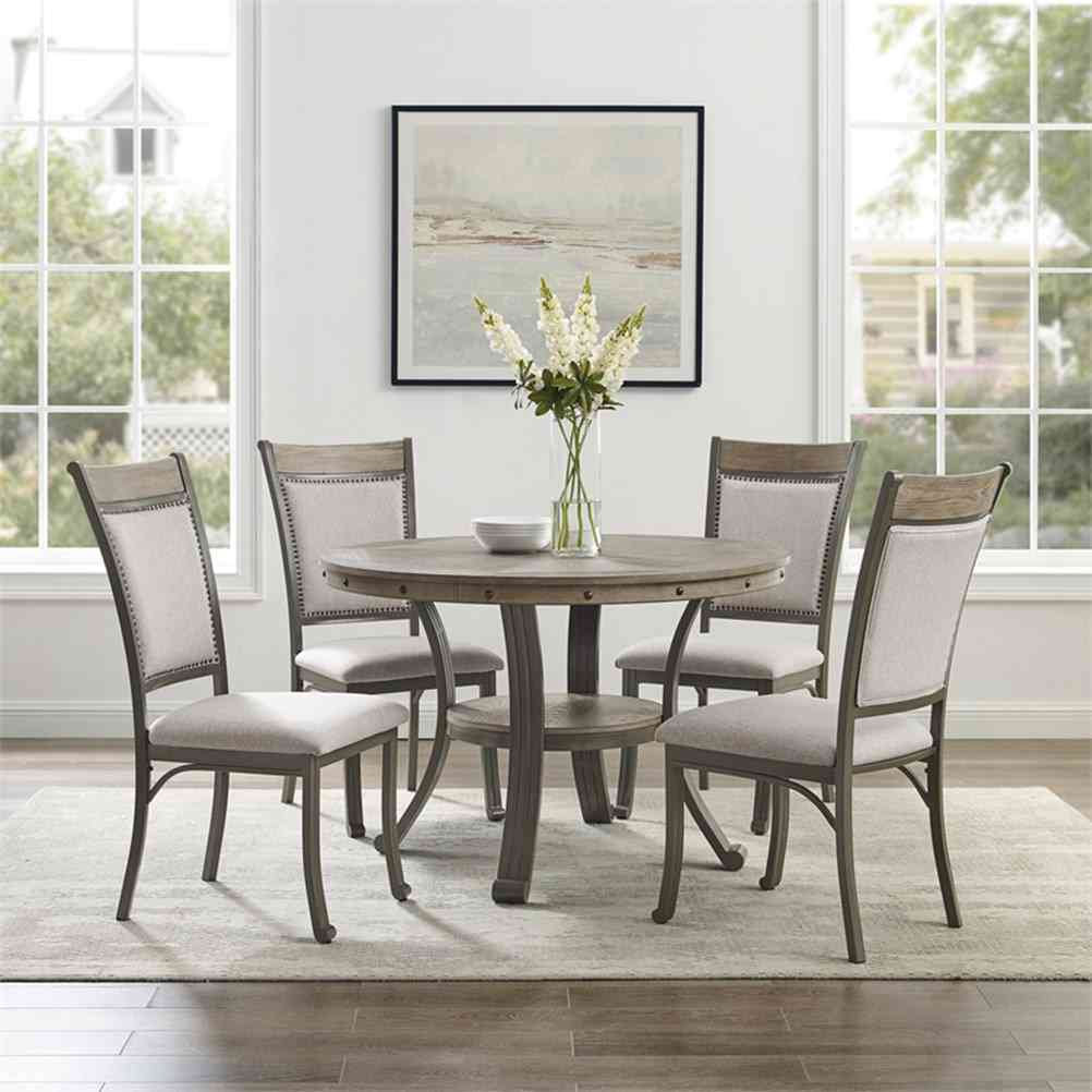 Linon Franklin 5 Piece Upholstered Dining Set in Gray Wash Wood and ...