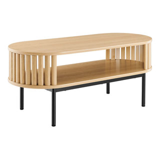 Tulum Wood Coffee Table, Oval Wooden Cocktail Table 44" - Industrial ...