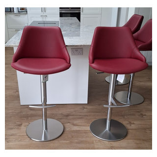 Moda Luxury Bar stools, Base 53 in Brushed Steel, Burgundy leather PL20 ...