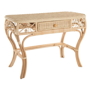 Peacock Rattan Dressing Table with Glass Top - Tropical - Console ...