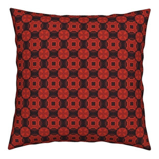 Baroque Checker Board Geometric Pattern Red Throw Pillow - Contemporary ...